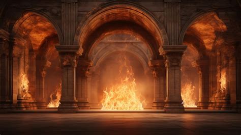 Premium Ai Image Ancient Classic Architecture Stone Arches With Flame