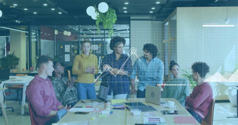 Business Team In Office Discussing Data Visualization Image Over