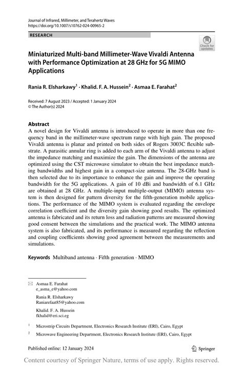Pdf Miniaturized Multi Band Millimeter Wave Vivaldi Antenna With Performance Optimization At