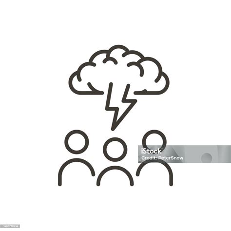 Vector Icon Brainstorming Cloud With Brain Shape And Thunder Teamwork Finding Creative Solutions