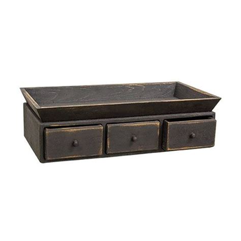 Wooden Three Drawer Pass Through Tray Rustic Black Primitive