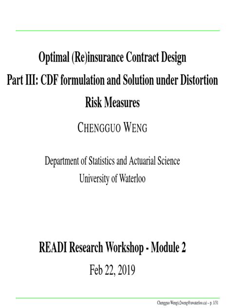 Cdf Formulation And Solution Under Distortion Pdf Insurance