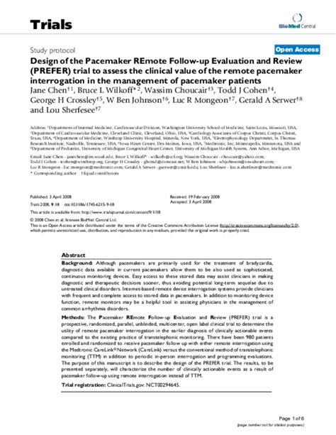 Pdf Design Of The Pacemaker Remote Follow Up Evaluation And Review