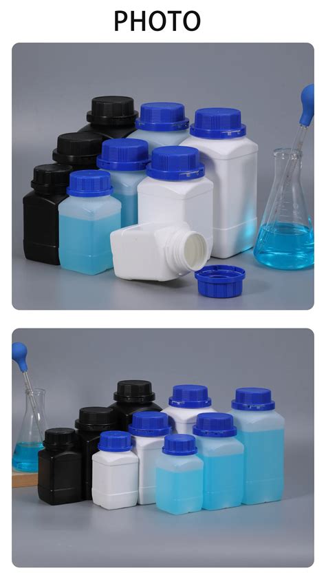 Custom Label Square Plastic Reagent Bottles Chemical Solution Medical Liquid Storage With Inner