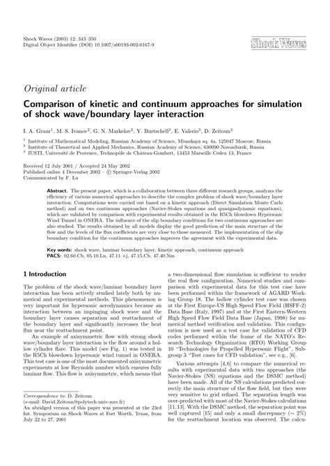 Pdf Comparison Of Kinetic And Continuum Approaches For Simulation Of Shock Waveboundary Layer