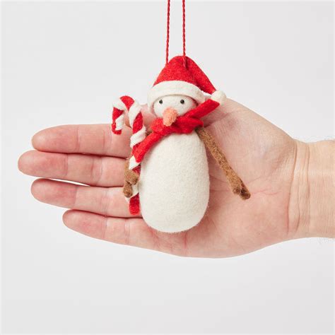 Hand Felted Candy Cane Snowman Ornament Craftspring