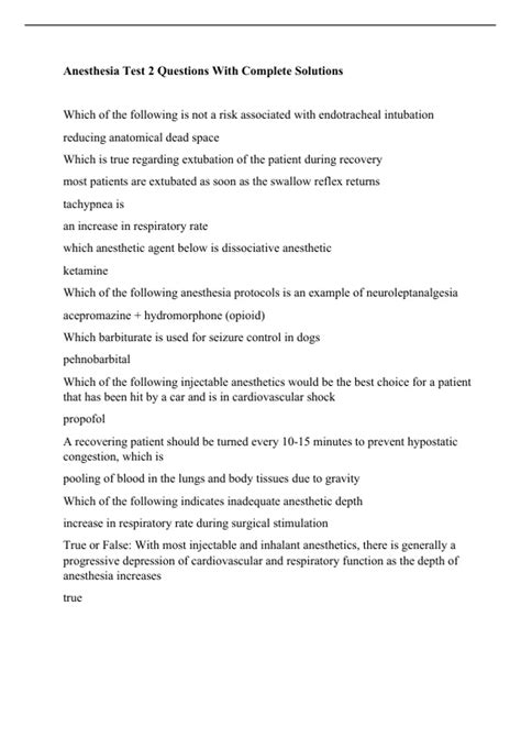 Anesthesia Test 2 Questions With Complete Solutions Anesthesia