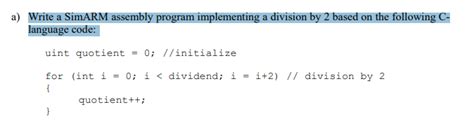 Solved A Write A Simarm Assembly Program Implementing A