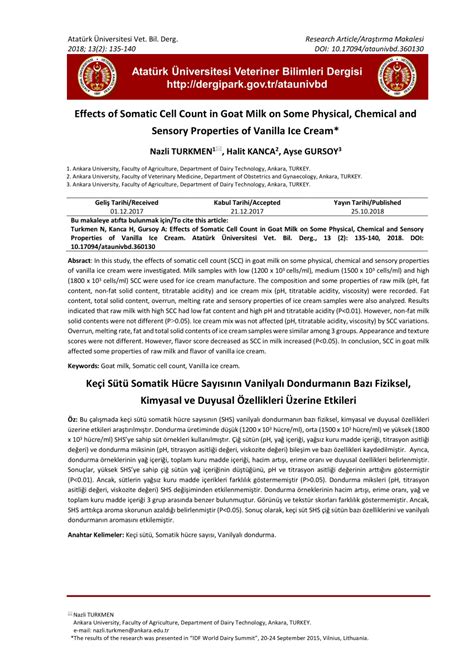 Pdf Effects Of Somatic Cell Count In Goat Milk On Some Physical