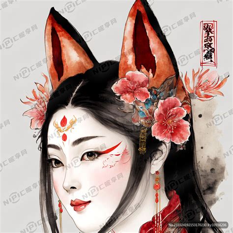 Ai创作图杨贵妃杨玉环娘娘古代美女狐狸精狐妖面具正前面头像黑白图标商标抽象简笔插画圆形 昵图网