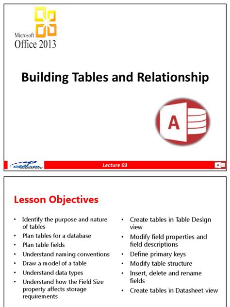 Lecture 3 Building Tables And Relationship In Ms Access 2013 Pdf Table Database Databases