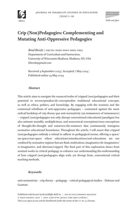 Pdf Crip Nonpedagogies Complementing And Mutating Anti Oppressive