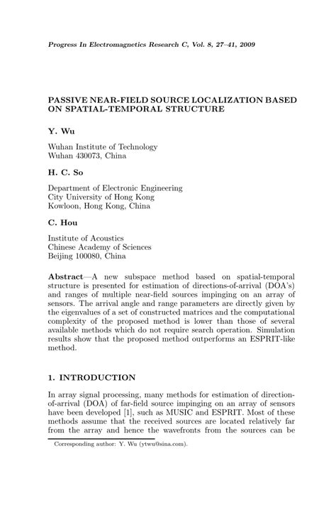 Pdf Passive Near Field Source Localization Based On Spatial Temporal
