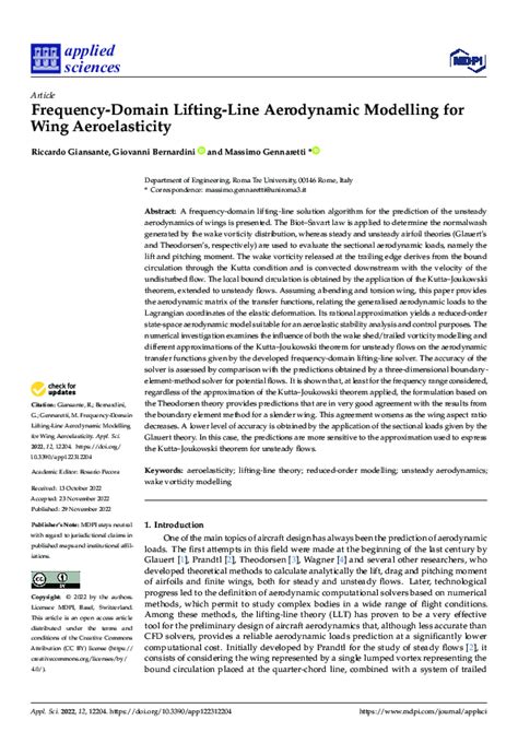 Pdf Frequency Domain Lifting Line Aerodynamic Modelling For Wing
