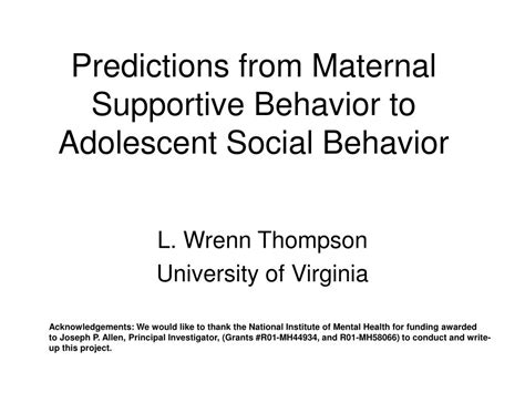 Ppt Predictions From Maternal Supportive Behavior To Adolescent