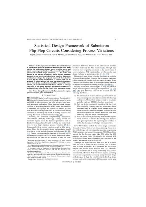 Pdf Statistical Design Framework Of Submicron Flip Flop Circuits Considering Process Variations
