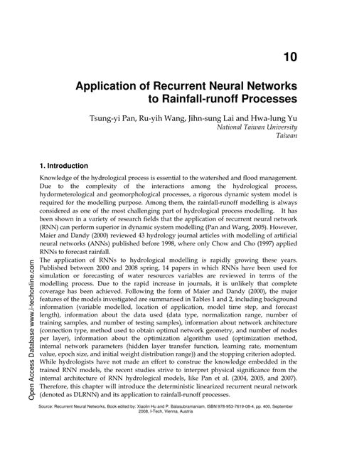 Pdf Application Of Recurrent Neural Networks To Rainfall Runoff Processes
