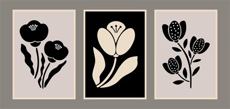 Abstract Flowers Set Of Black And White Hand Drawn Posters Wall Art 60644933 Vector Art At