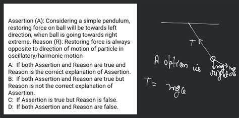 Assertion A Considering A Simple Pendulum Restoring Force On Ball Wil