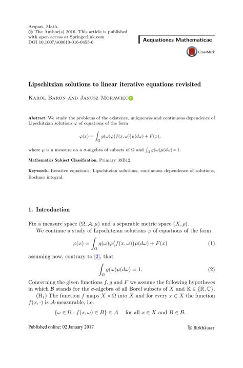 Pdf Lipschitzian Solutions To Linear Iterative Equations Revisited