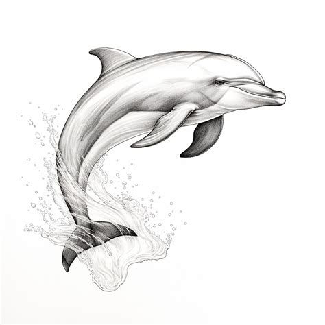 Dolphin Fine Line Drawing Clip Art Ocean Wildlife Realistic