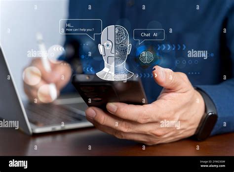 Man Touch Bar Chat Bot Chat With Ai Artificial Intelligencesystem