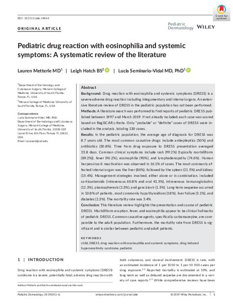 Pdf Pediatric Drug Reaction With Eosinophilia And Systemic Symptoms