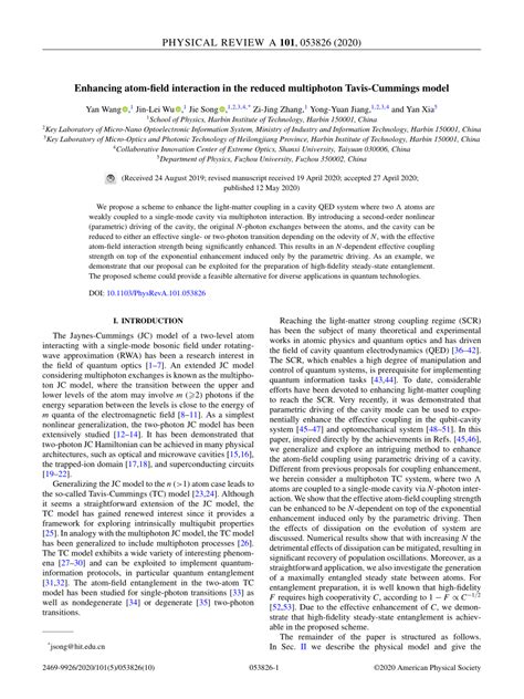 Pdf Enhancing Atom Field Interaction In The Reduced Multiphoton Tavis