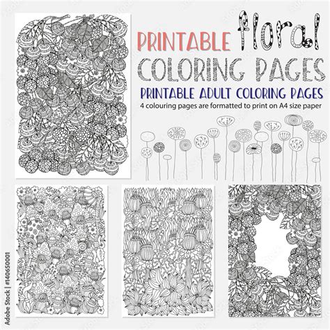 Set Of Printable Adult Coloring Pages Stock Vector Adobe Stock