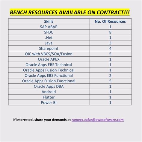 Bench Resources Sap Oracle Micrsoft Salesforce Rameez Zafar