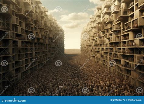A Large Group Of People In A Row 3d Rendering Large Crowd Symbolizing Overpopulation Ai