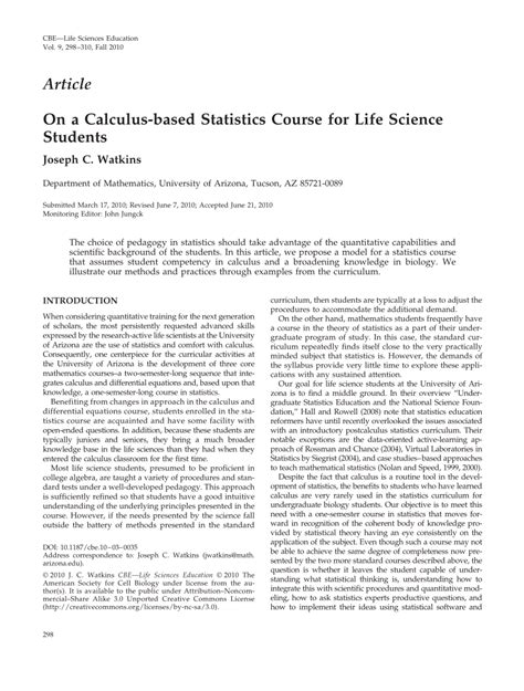 PDF On A Calculus Based Statistics Course For Life Science Babes
