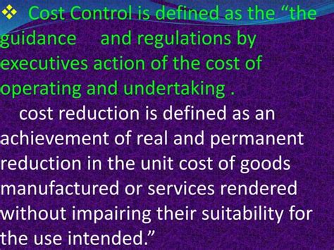 Difference Between Cost Control And Cost Reduction Pptx Business