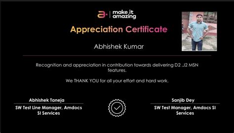 Abhishek Kumar On Linkedin Appreciation Amdocs Amdocslife