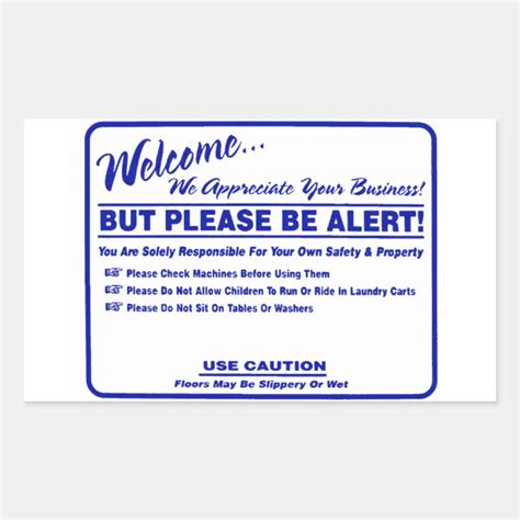 Laundry Rules Alert Laundromat Overlay Blue Rectangular Sticker Zazzle