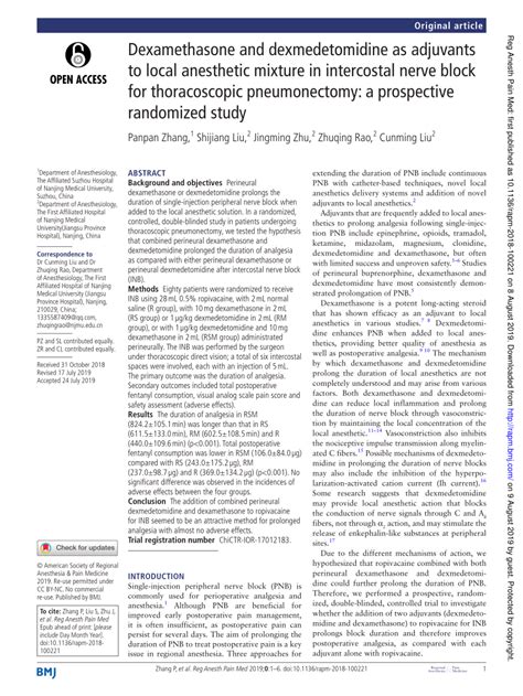 Pdf Dexamethasone And Dexmedetomidine As Adjuvants To Local Anesthetic Mixture In Intercostal