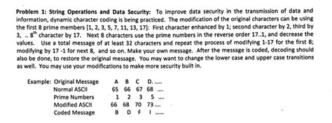 Problem 1 String Operations And Data Security To Chegg Com