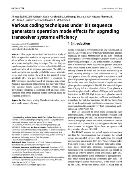 Pdf Various Coding Techniques Under Bit Sequence Generators Operation Mode Effects For