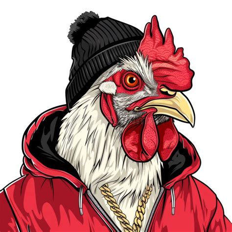 A Swaggering Rooster In A Red Tracksuit And Black Beanie Gold Chain