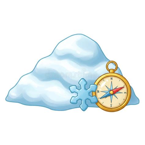 Stylized Snow Pile With Blue Snowflake And Gold Compass On White