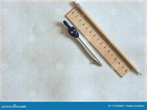 Pencil Compass And Rulers On Graph Paper Background Stock Image Image Of Architect
