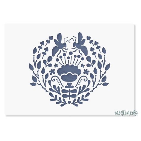 Flower Ornament With Bees Stencil Reusable Motif Size 669x728 17x185cm Commercial Use Etsy