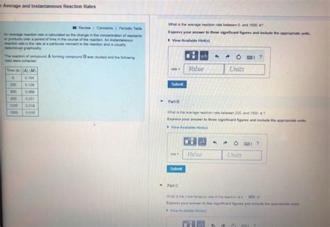 Solved T Average And Instantaneous Reaction Rates What Is