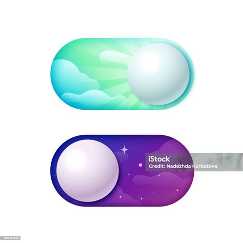 주야간 스위치 버튼 아침과 저녁 토글 어둠과 빛 슬라이드 위치 켜기 및 끄기 조명 조정 패널 조정기 벡터 현실적인 웹 인터페이스 요소 세트 스위치에 대한 스톡 벡터 아트 및