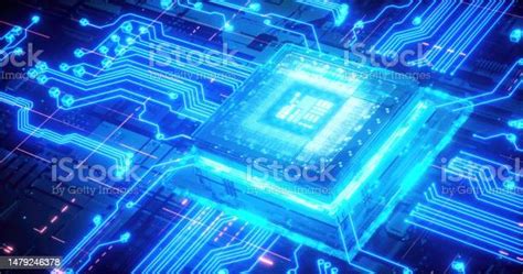 การแสดงผล 3 มิติของ Ai ไซเบอร์พังก์ แผงวงจร พื้นหลังของเทคโนโลยี แนวคิด Cpu และ Gpu ของตัว