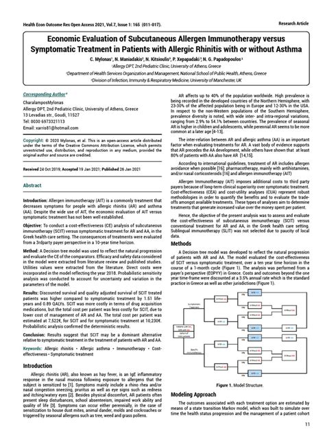 Economic Evaluation Of Subcutaneous Allergen Immunotherapy Versus