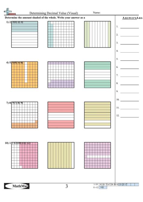 Determining Decimal Value Visual Worksheet With Answer Key Printable