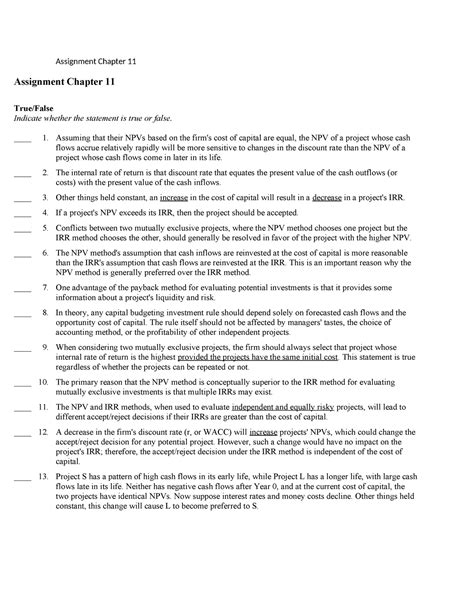 Assignment Chapter 11 Financial Management Assignment Chapter 11
