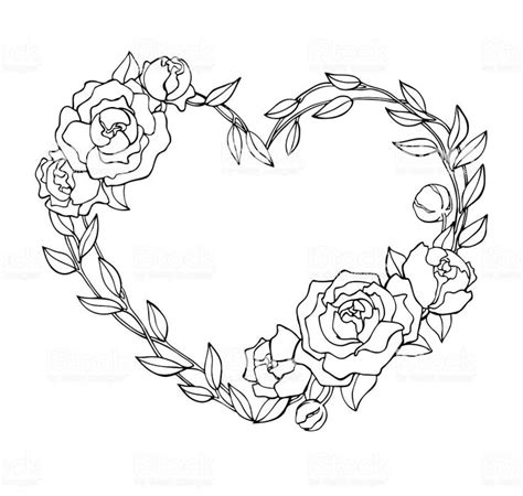 Vector Hand Drawn Rose Wreath In Heart Shape Illustration Great For