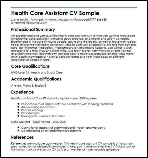 Healthcare Assistant Cv Examples And Templates Myperfectcv